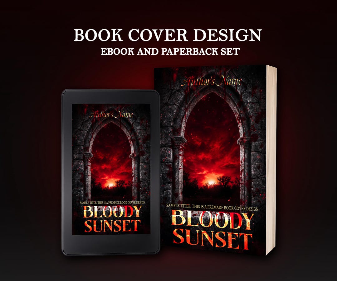 Gothic Horror Book Cover Design, Bloody Stone Arch Window Red Sunset ...