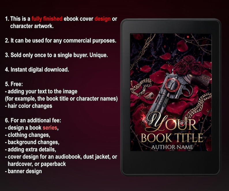 Dark Romance Premade Cover, Mafia Crime, Rose Book Art, Romantic ...