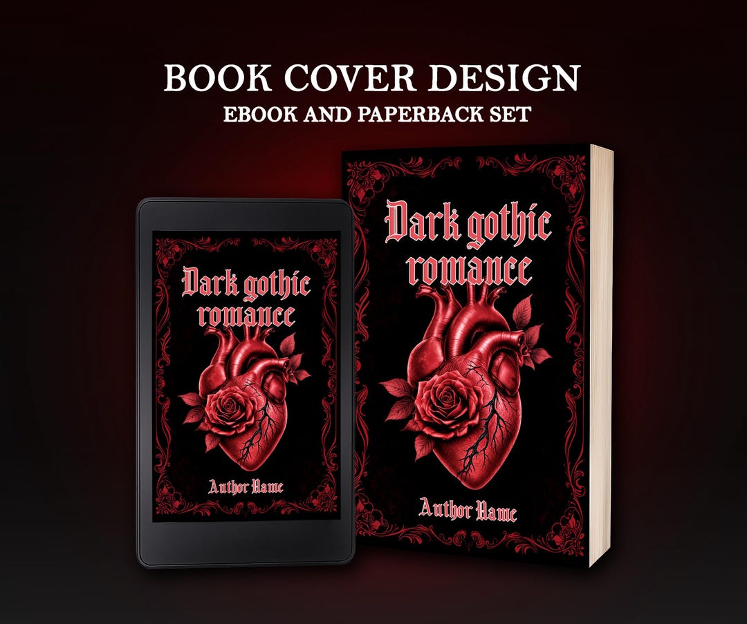 Gothic Romance Book Cover Design: Anatomical Heart & Rose - Etsy