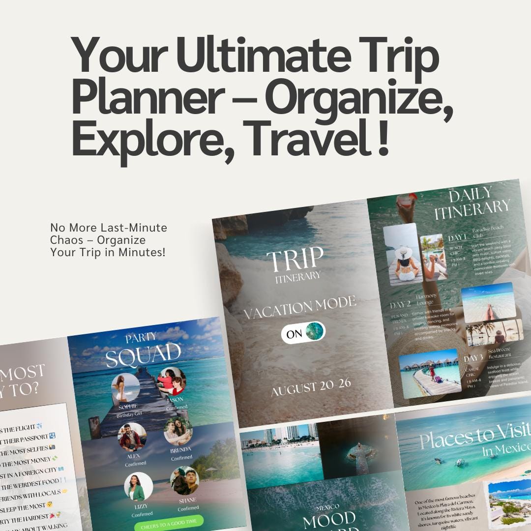 Trip Itinerary Template – Editable Travel Planner | Digital Vacation ...