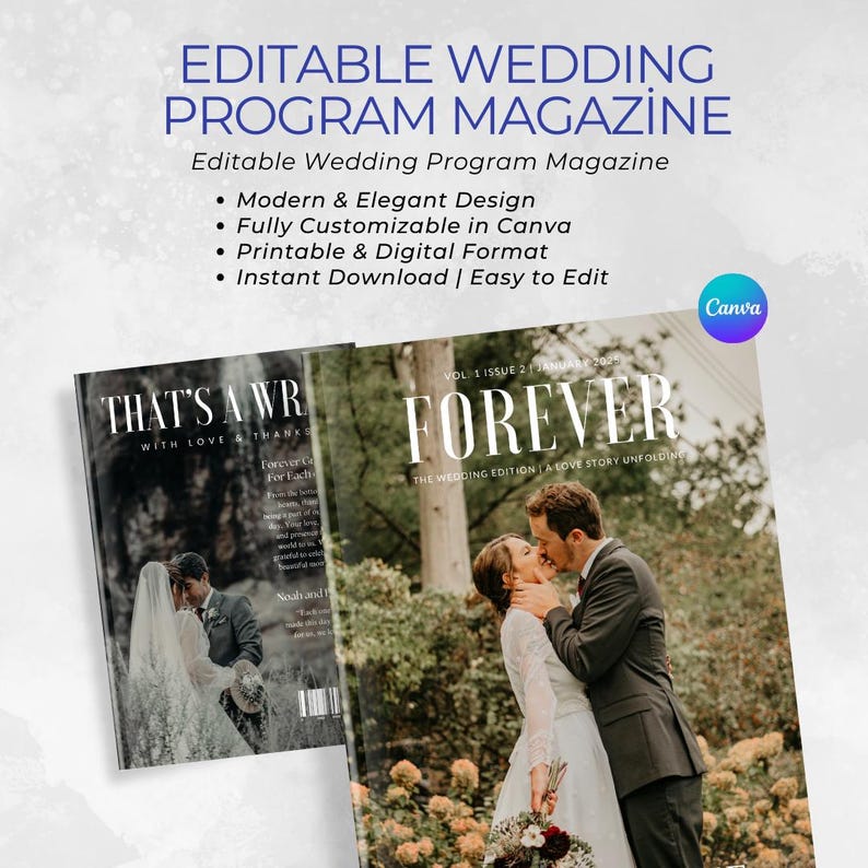 Wedding Program Template | Editable Canva Magazine-style Wedding ...