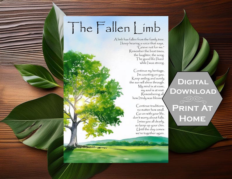 Printable Card - the Fallen Limb - Condolences - Sympathy Card ...