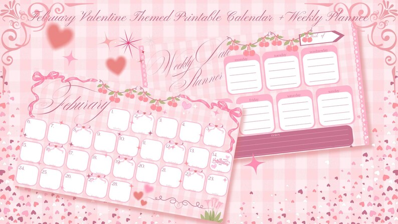 Valentines Day Themed Feburary Calendar & Weekly Planner Love-inspired ...