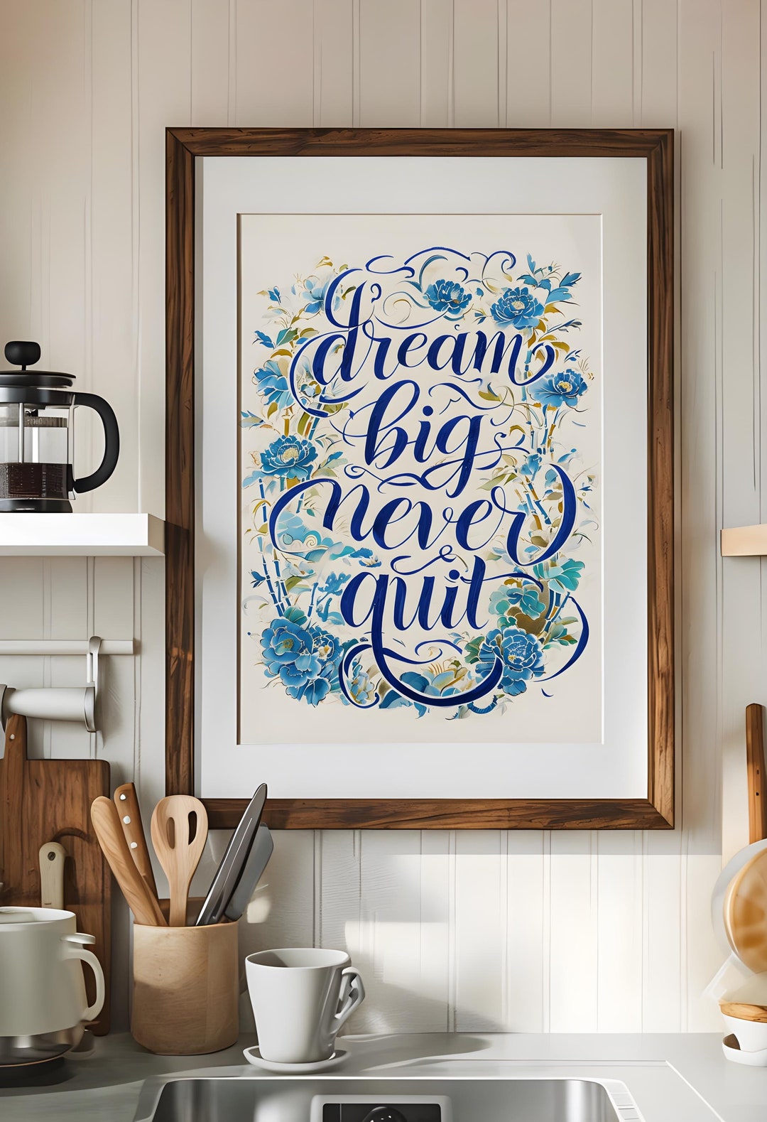Chinoiserie Calligraphy Dream Big Never Quit Poster Print, Chinoiserie ...