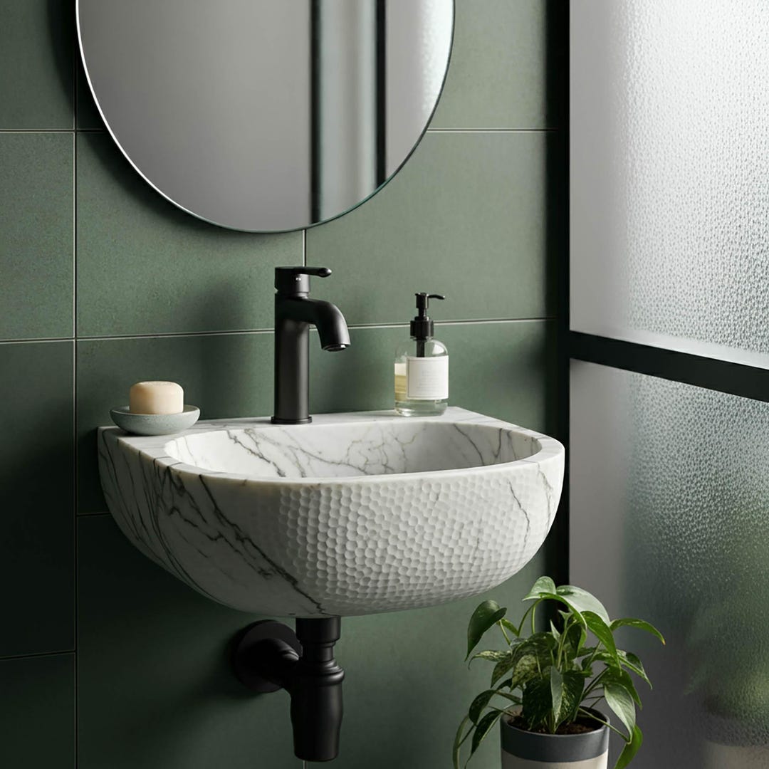 Compact Handcrafted Carrara Marble Sink – Small Size, Big Charm M4S060 ...