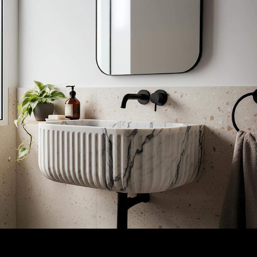 Roman-inspired Carrara Marble Sink – Timeless Elegance With Deep Ribbed ...