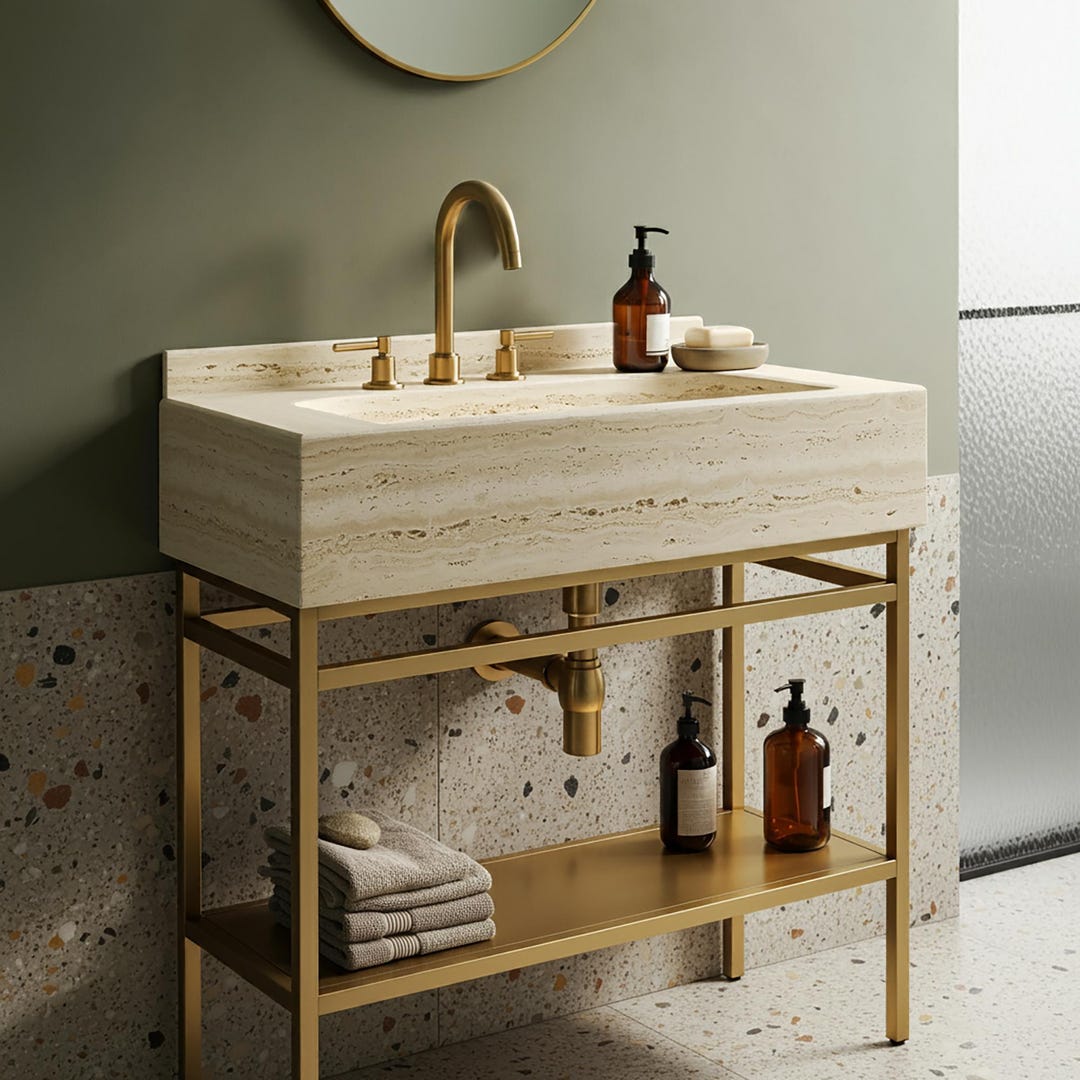 Modern Travertine Sink With Optional Backsplash – Bold Lines & Timeless ...