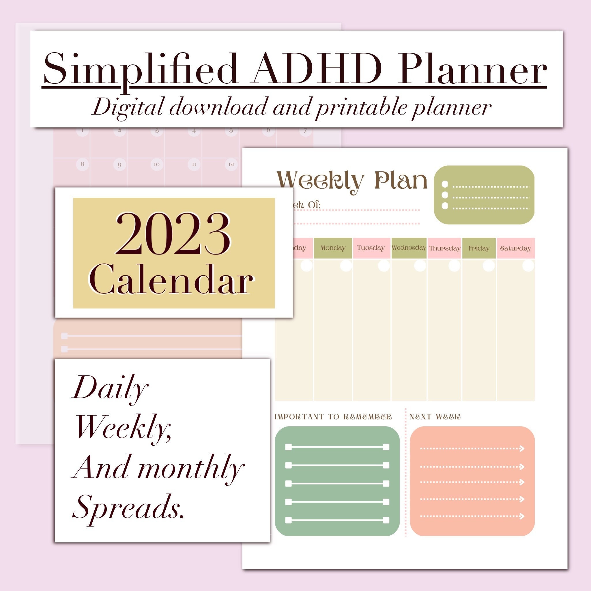2023 ADHD Simplified Planner, Digital Planner, ADHD Friendly, *digital Download* - Etsy