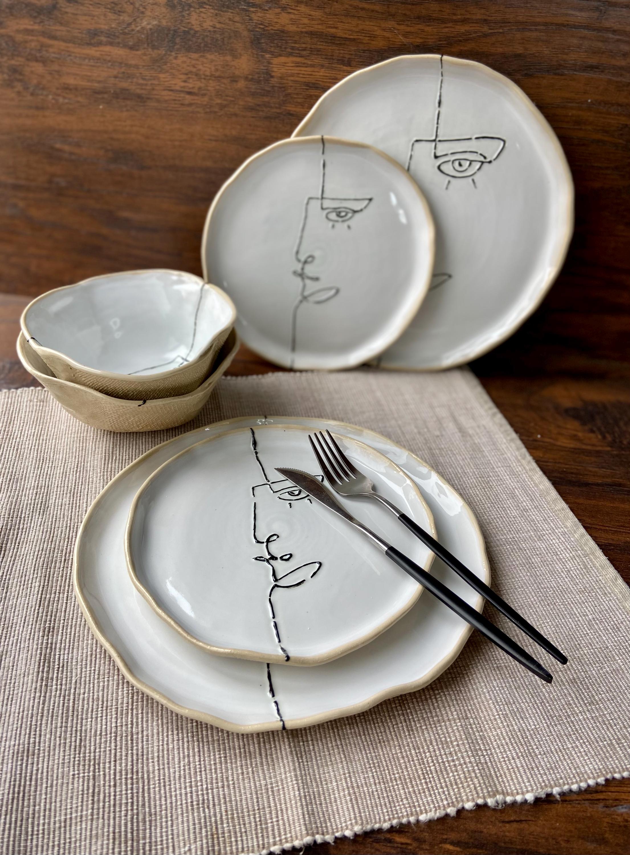 Modern Picasso Face Stoneware Dinnerware Set, Ceramic Art Plates Bowls ...