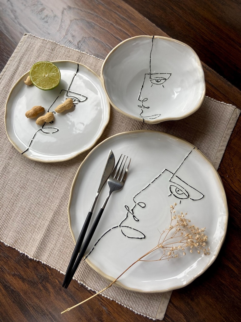 Modern Picasso Face Stoneware Dinnerware Set, Ceramic Art Plates Bowls ...