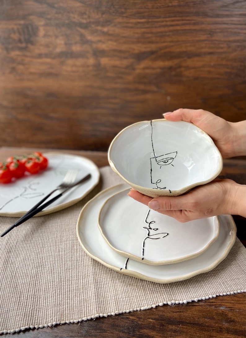 Modern Picasso Face Stoneware Dinnerware Set, Ceramic Art Plates Bowls ...