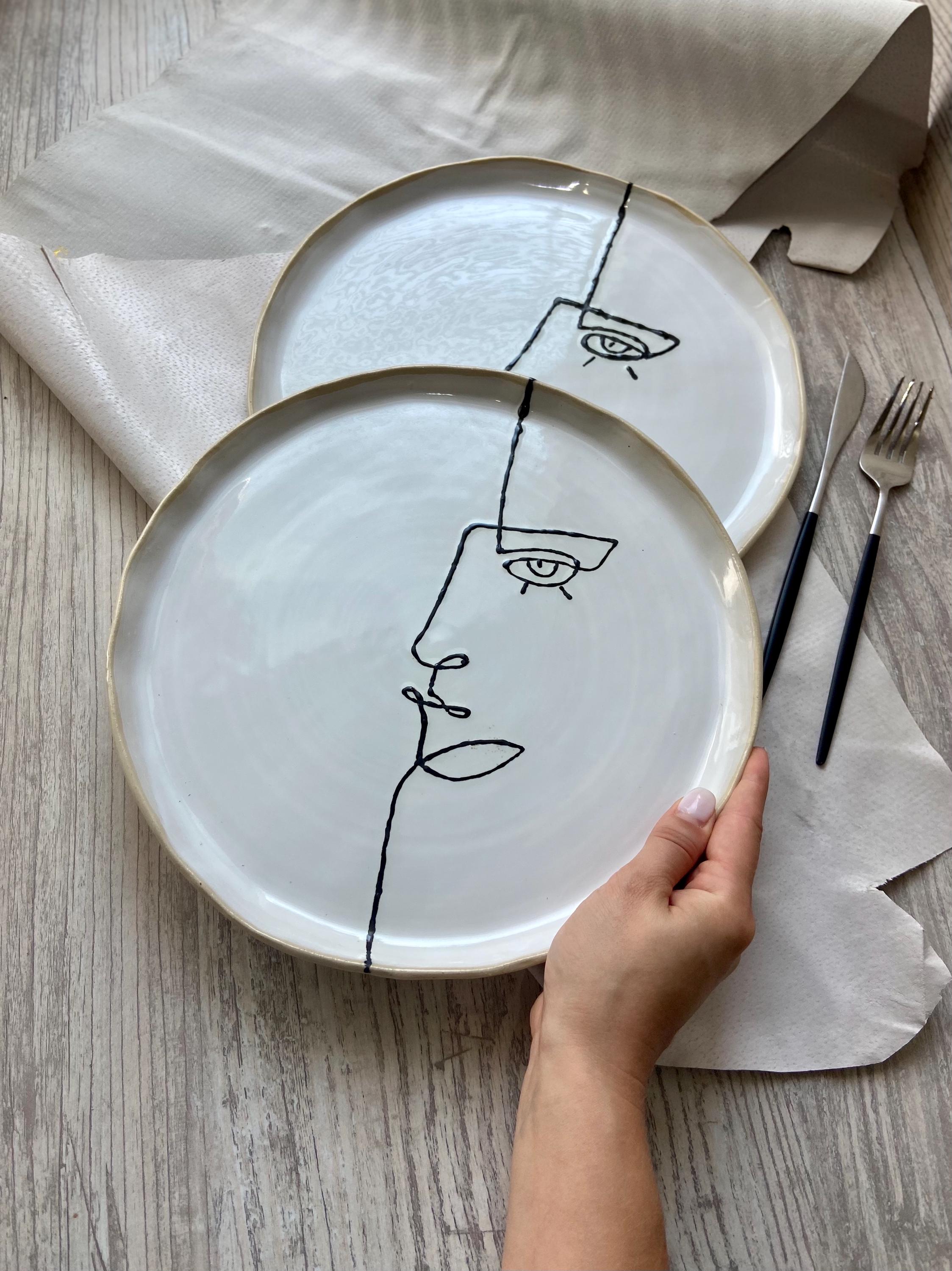 Modern Picasso Face Stoneware Dinnerware Set, Ceramic Art Plates Bowls ...
