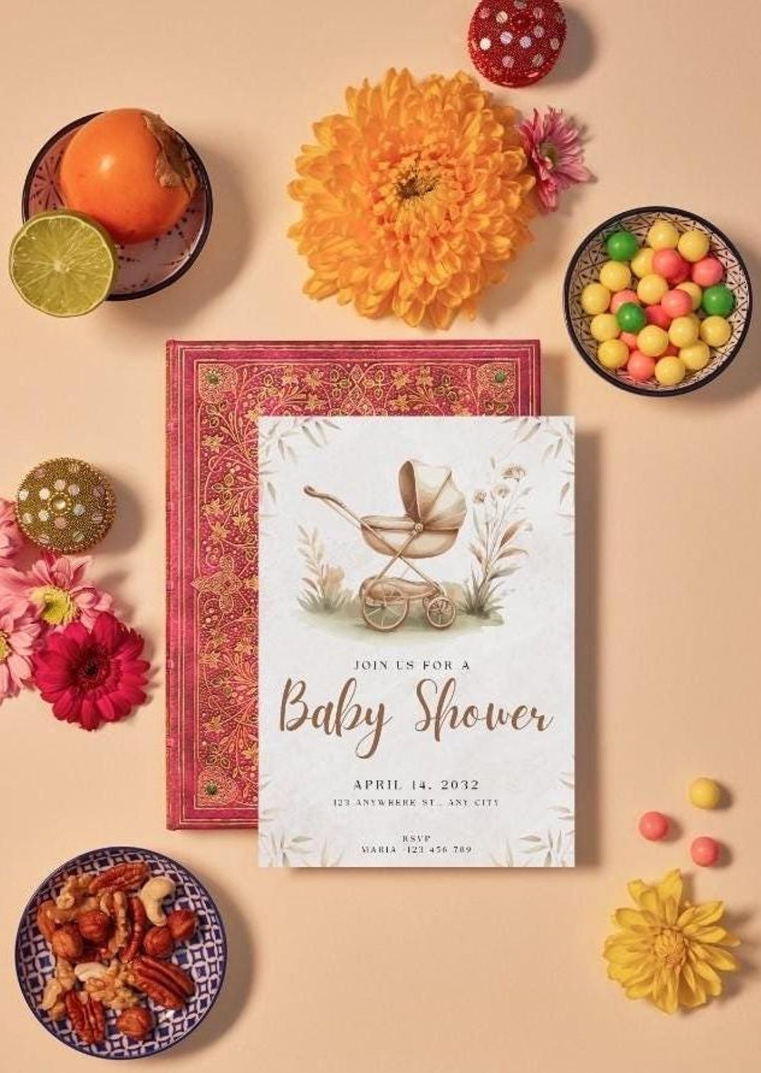 Boho Baby Shower Invitation, Sage Green, Scroller Invitation Template ...