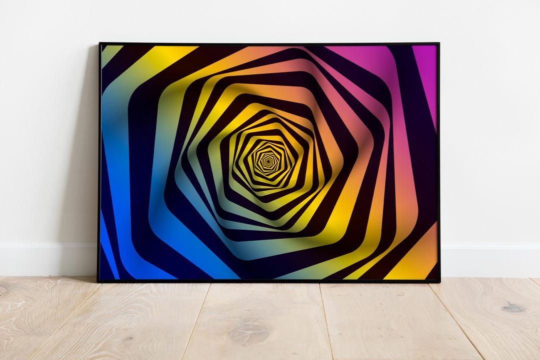 3D Colorful Spiral Hexagon Art Print,abstract Optical Illusion Wall Art ...