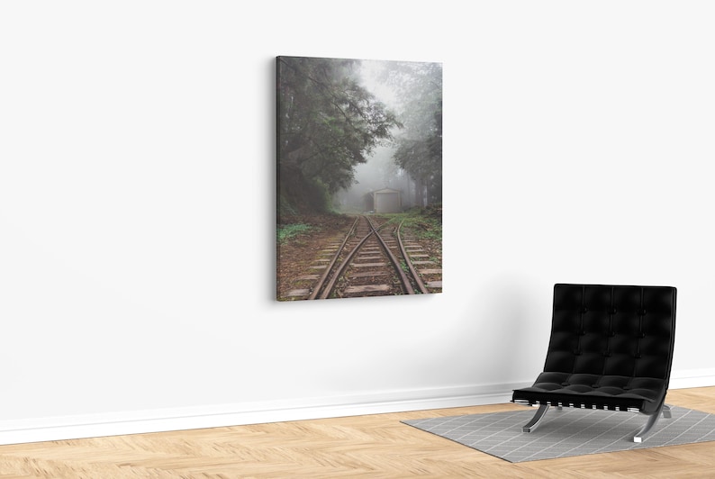 Forest Railway Wall Art, Misty Train Track Poster, Nature Landscape ...