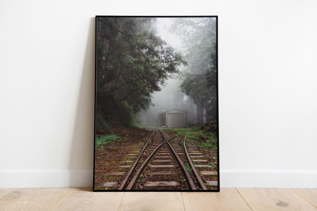 Forest Railway Wall Art, Misty Train Track Poster, Nature Landscape ...