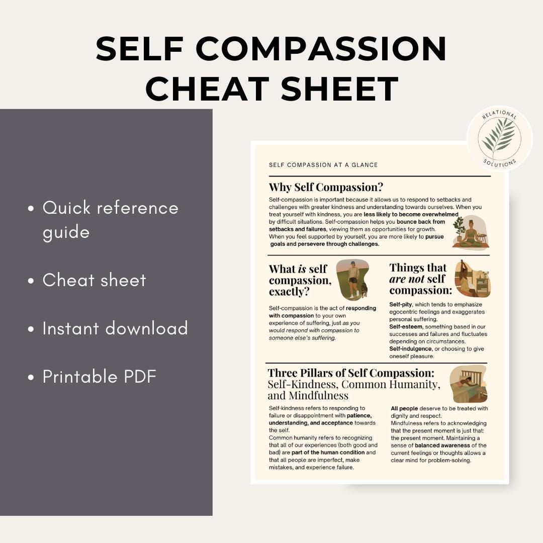 Self-compassion Cheat Sheet: Guide to Inner Kindness (printable PDF ...