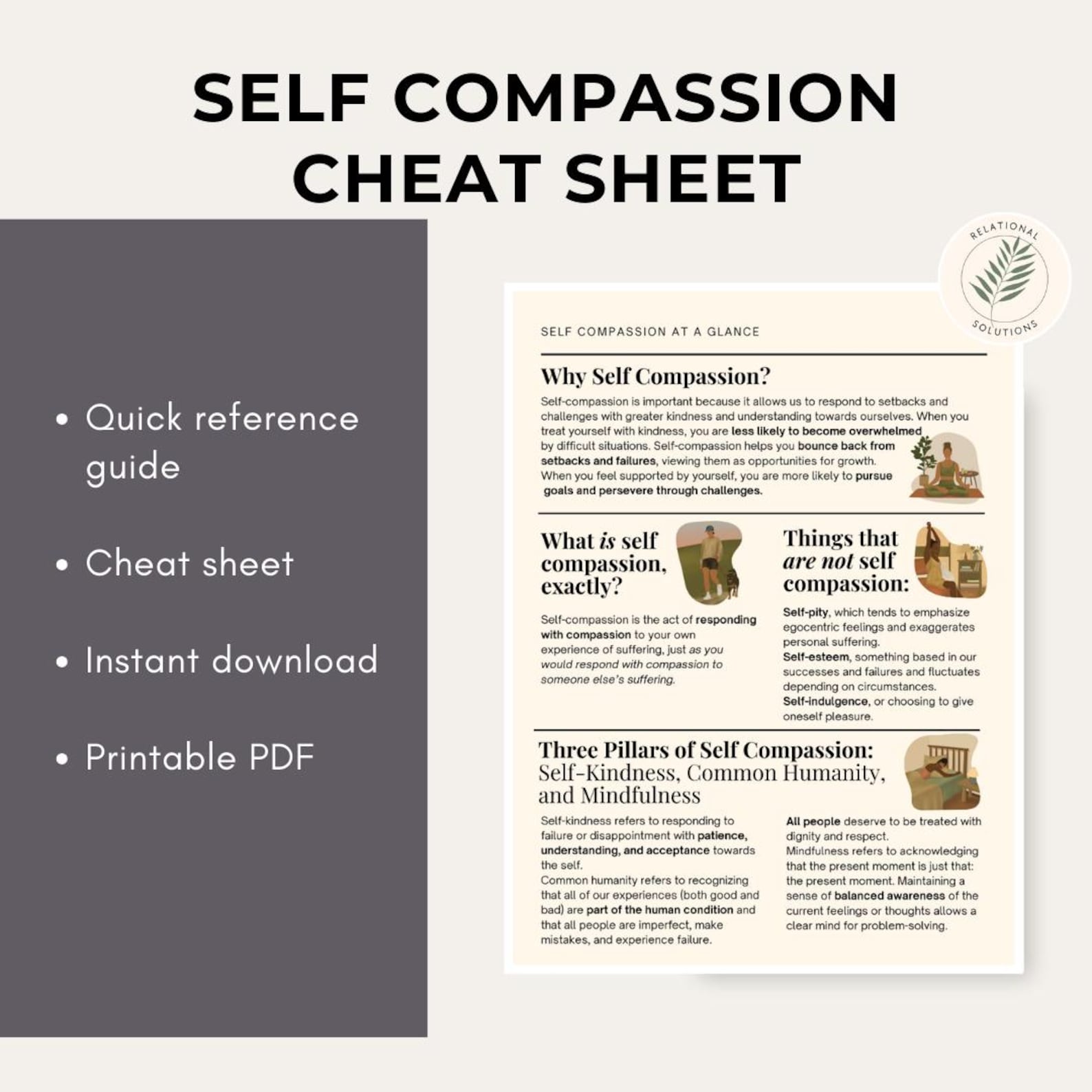 Self-compassion Cheat Sheet; Self-compassion; Practicing Self ...