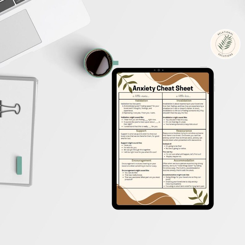 Anxiety Cheat Sheet; Anxiety Reference Tool; Anxiety; Supporting ...