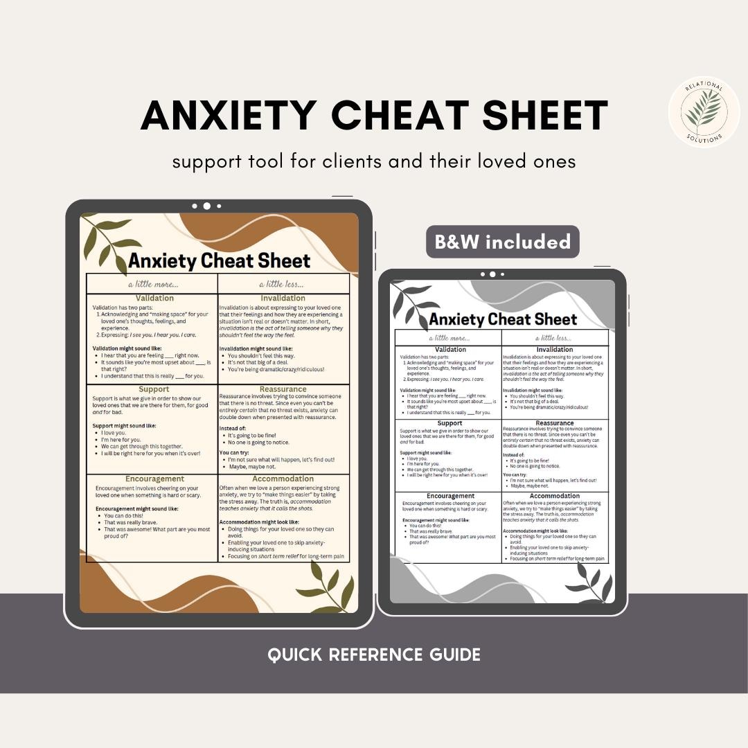 Anxiety Cheat Sheet; Anxiety Reference Tool; Anxiety; Supporting ...