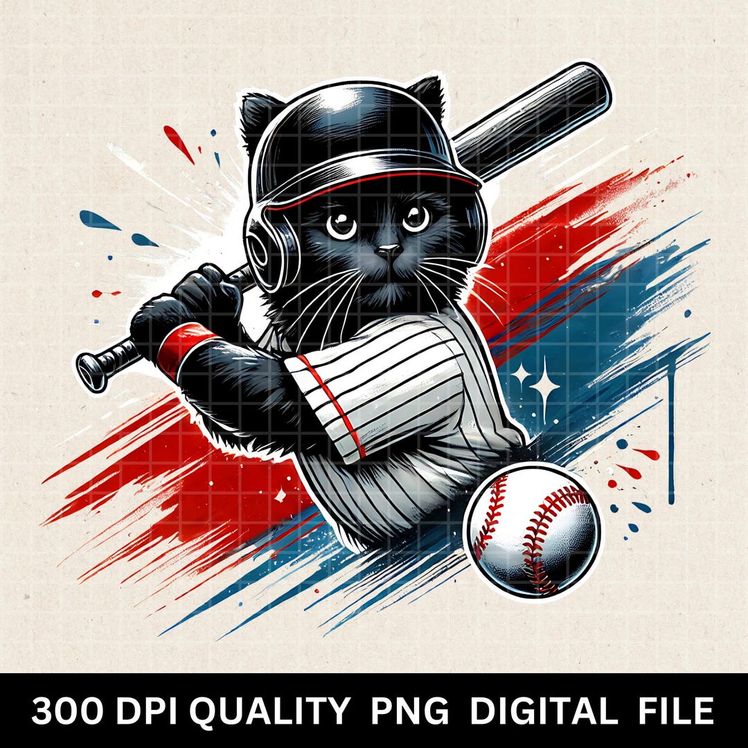 Black Cat Baseball PNG: Funny Game Day T-shirt Design (digital Download ...