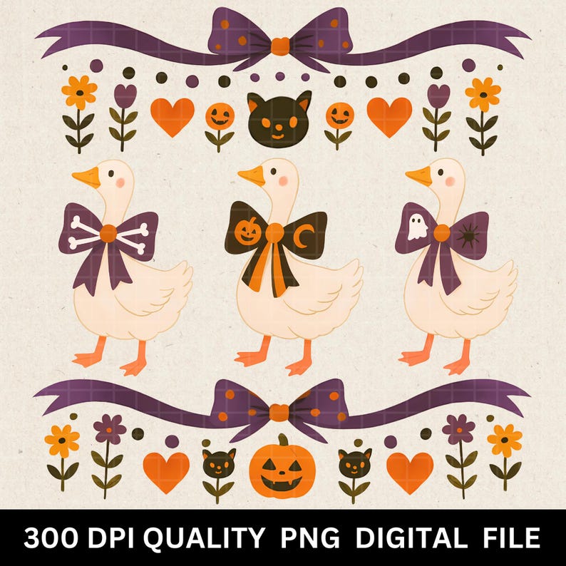 Vintage Halloween Goose PNG: Spooky Blue Ribbon Design (digital ...