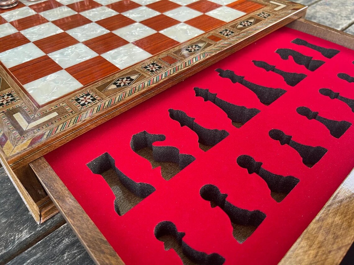 Handmade Luxury Chess Set With Velvet Storage Units - Etsy