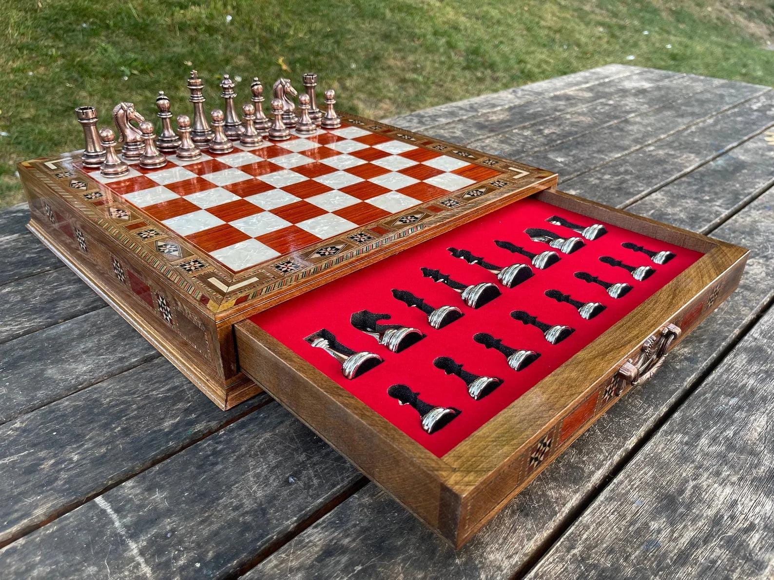 Handmade Luxury Chess Set With Velvet Storage Units - Etsy