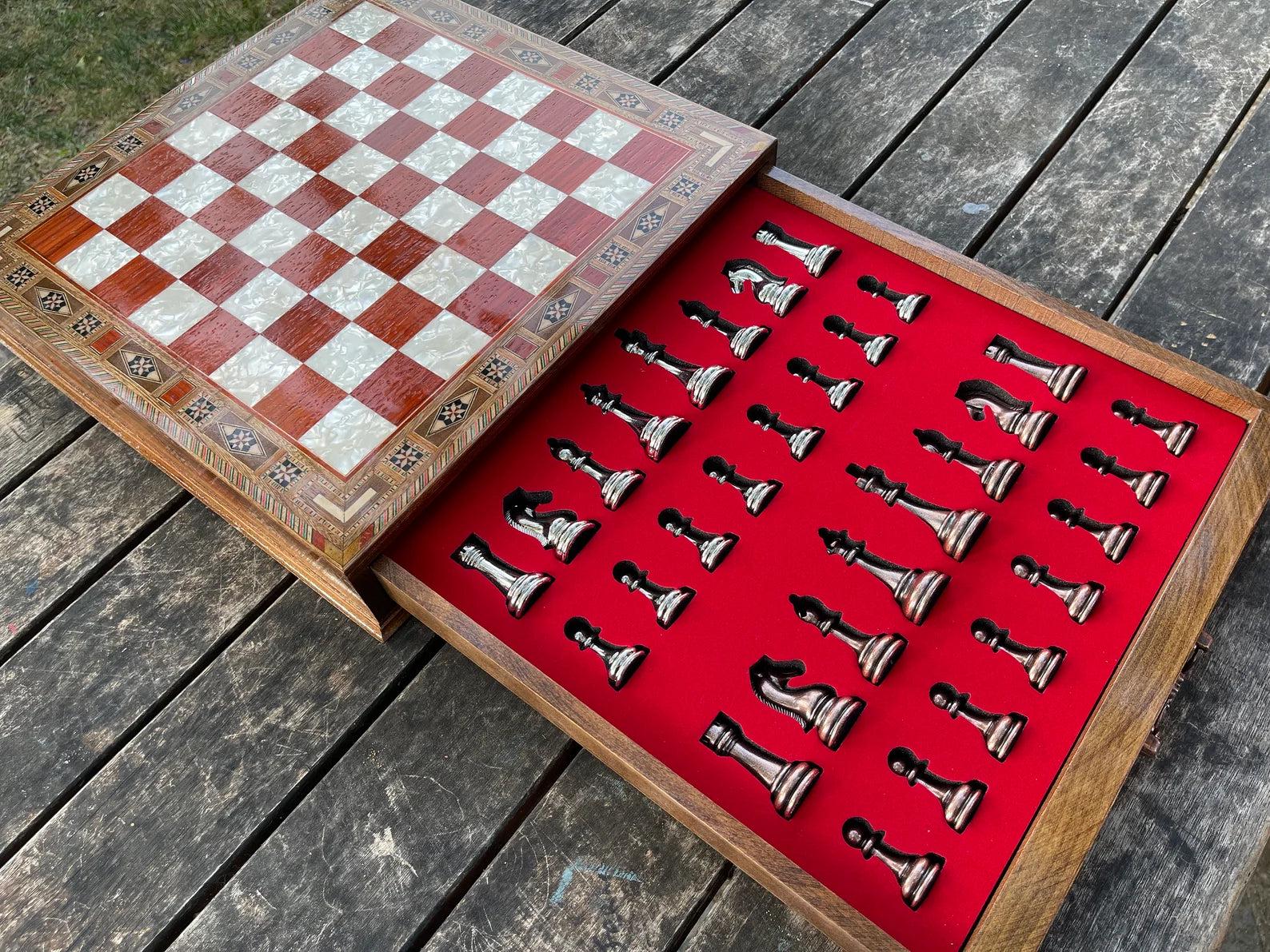 Handmade Luxury Chess Set With Velvet Storage Units - Etsy