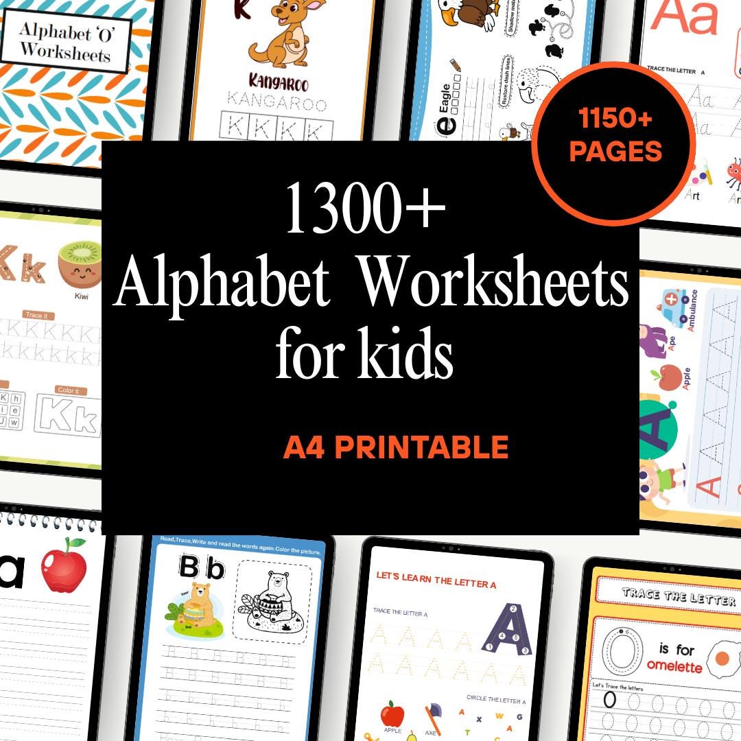 1300+ Alphabet Worksheets Bundle , Letter Tracing, ABC Cards, Coloring ...