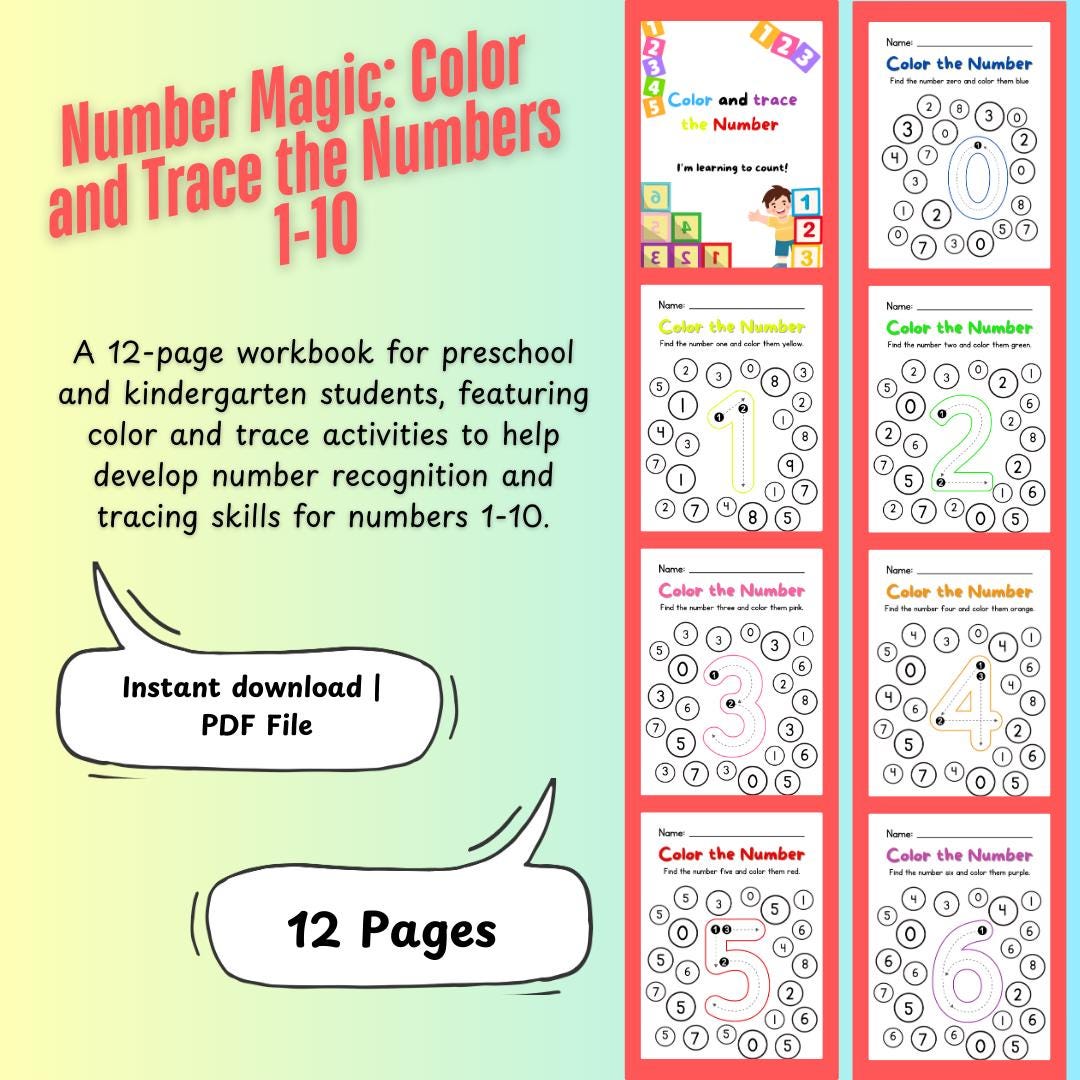 Printable Kids Color and Trace Numbers Fun Number Tracing Worksheets ...