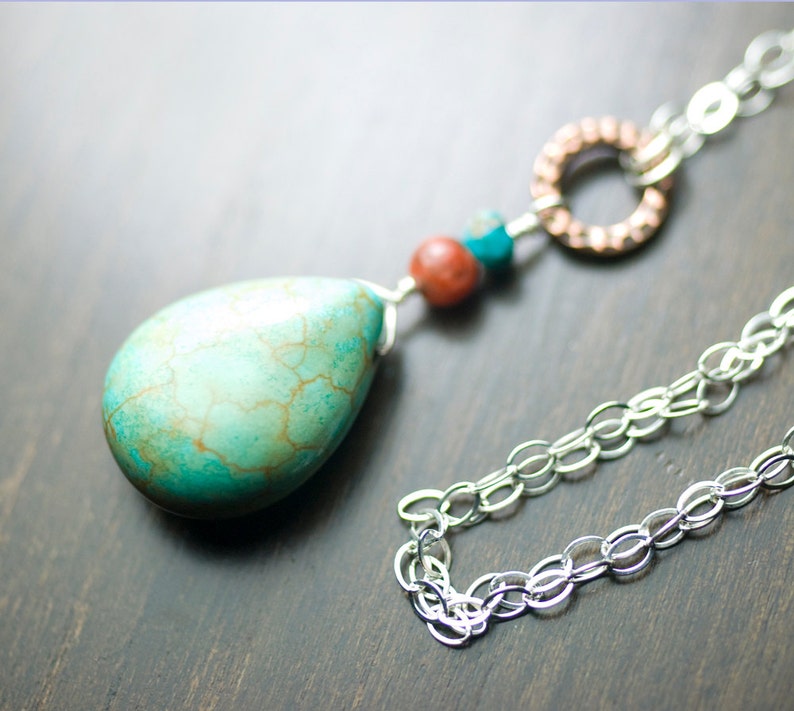 Magnesite Turquoise Red River Jasper Copper Sterling Silver - Etsy