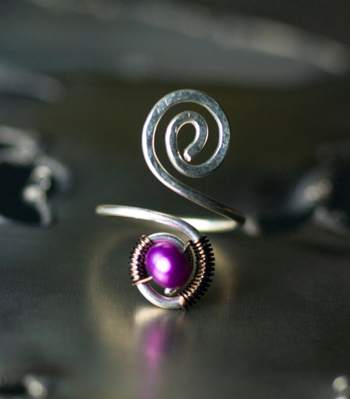 Purple Pearl Toe Ring Argentium Silver Spiral Wirework Freshwater Pearl ...