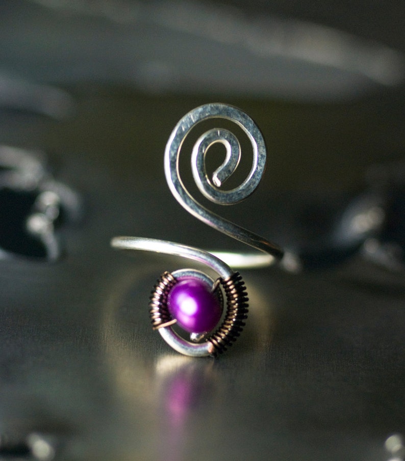 Purple Pearl Toe Ring Argentium Silver Spiral Wirework Freshwater Pearl ...