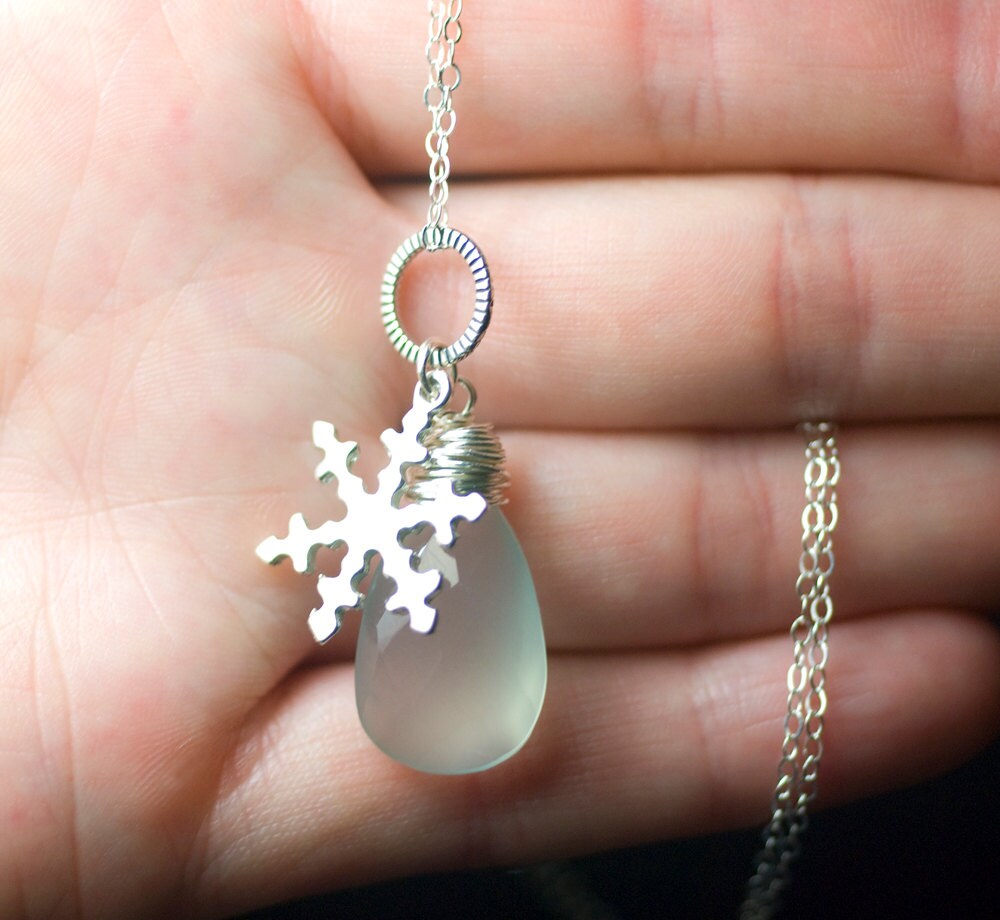 Ice Blue Chalcedony Snowflake Sterling Silver Necklace - Etsy