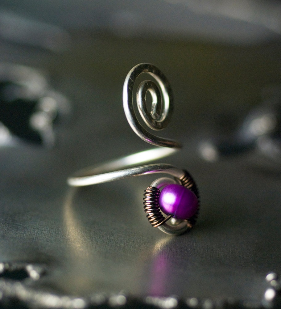 Purple Pearl Toe Ring Argentium Silver Spiral Wirework Freshwater Pearl ...