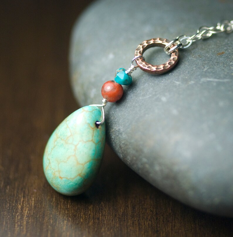 Magnesite Turquoise Red River Jasper Copper Sterling Silver - Etsy