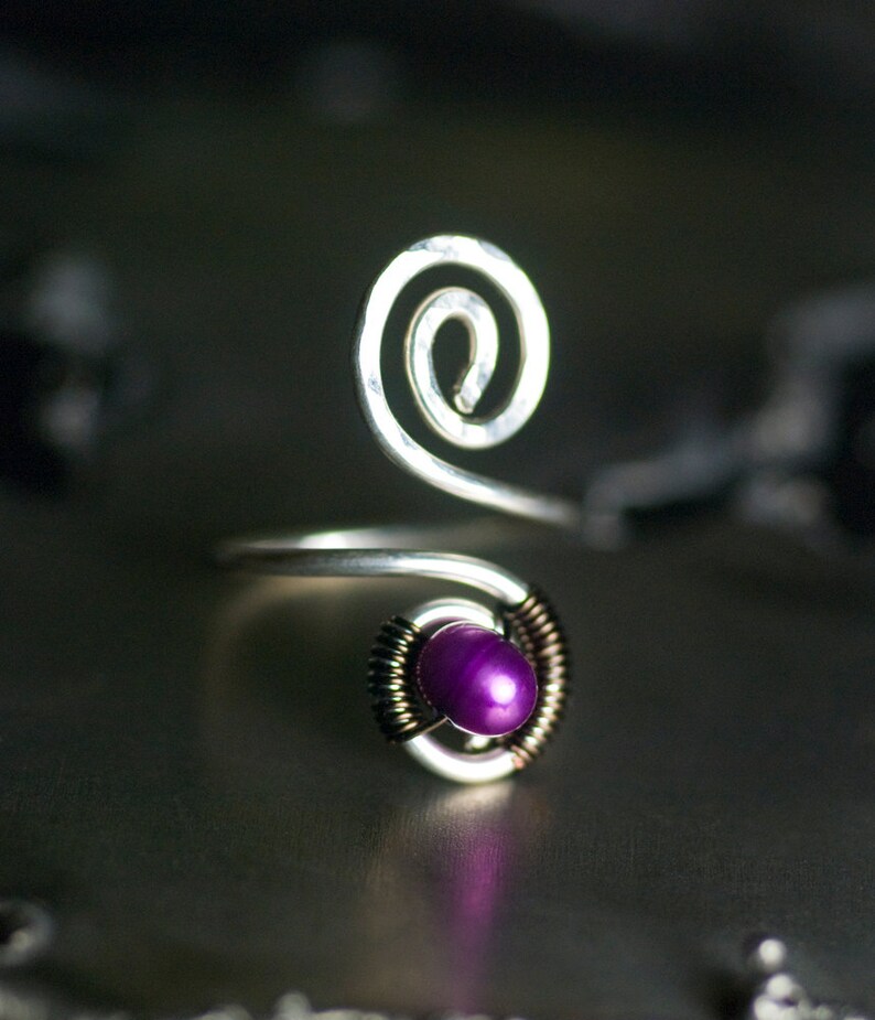 Purple Pearl Toe Ring Argentium Silver Spiral Wirework Freshwater Pearl ...