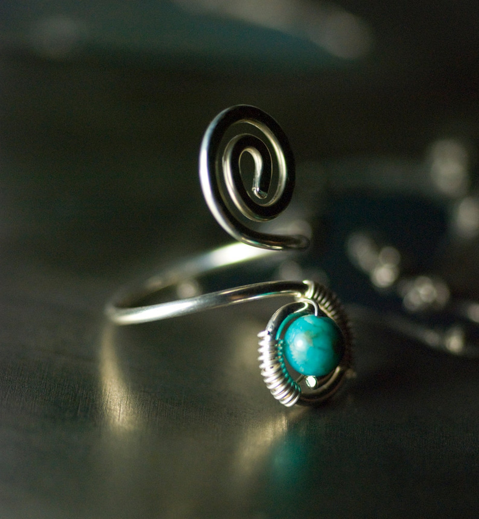 Turquoise Toe Ring, Argentium Silver Spiral Wirework Toe Ring Chinese ...