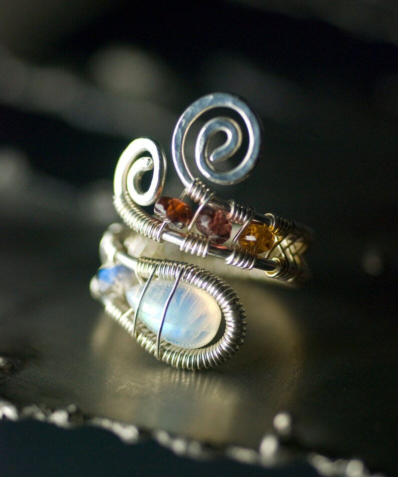 Moonstone Argentium Silver Gemstone Wirework Ring Fire - Etsy