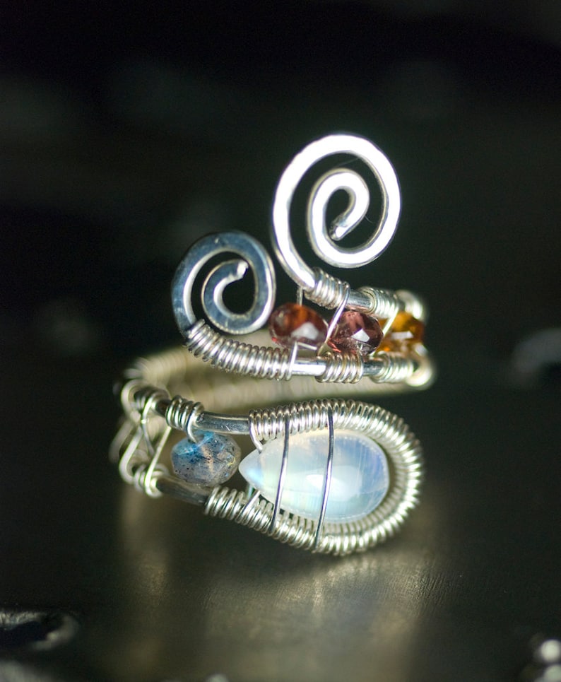 Moonstone Argentium Silver Gemstone Wirework Ring Fire - Etsy