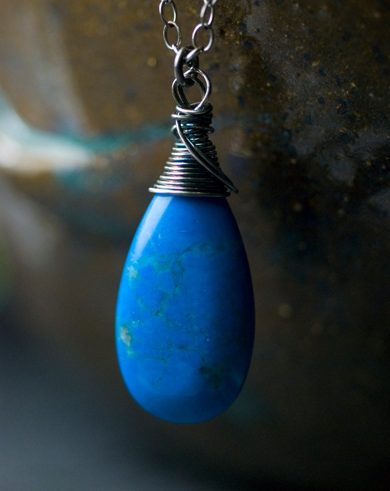 Blue Howlite Turquoise Wirewrapped Pendant Sterling Silver Necklace ...