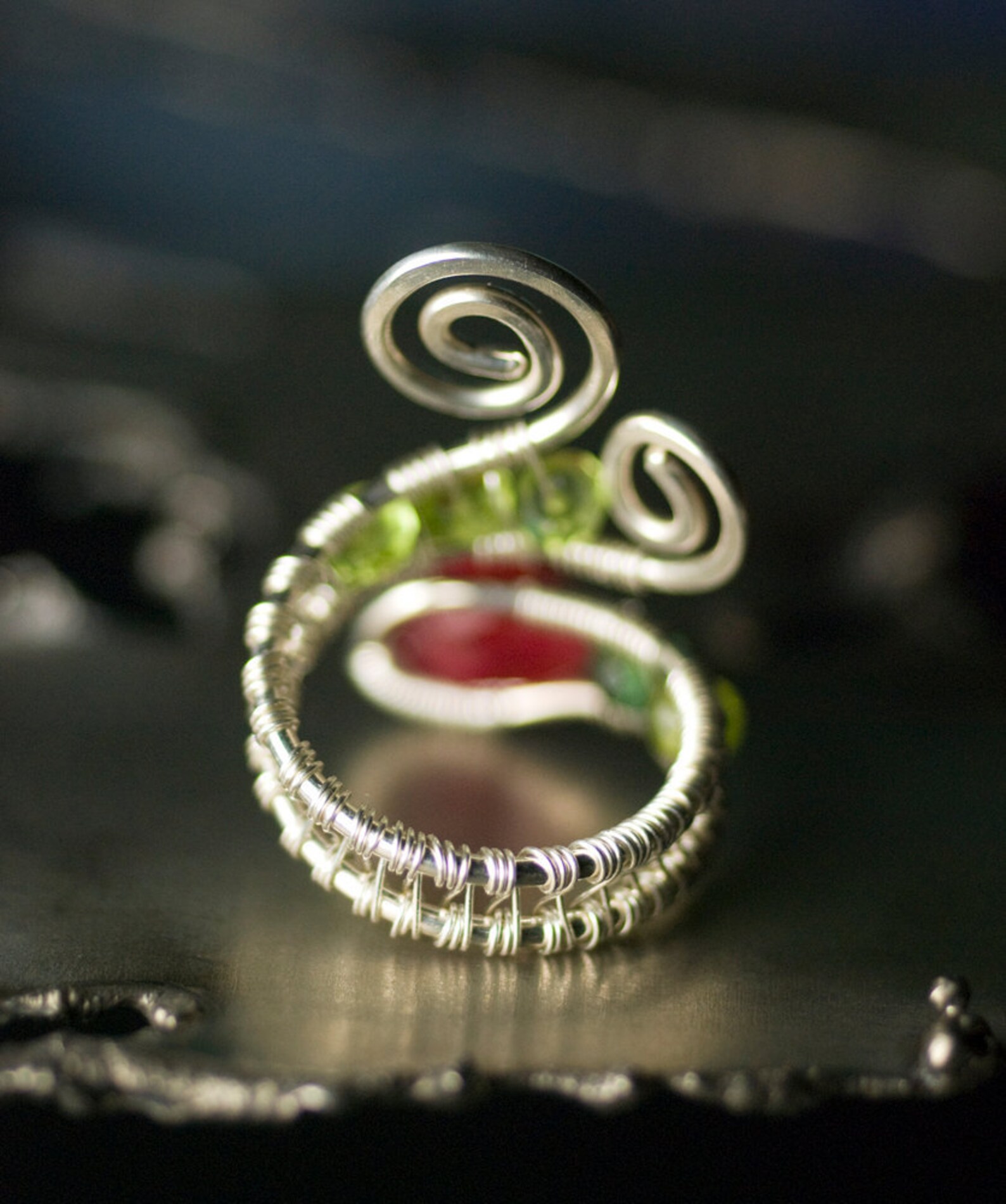 Ruby Ring, Gemstone Silver Wirework Ring Berry Red Ruby Quartz, Chrome ...