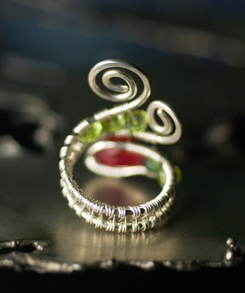 Ruby Ring, Gemstone Silver Wirework Ring Berry Red Ruby Quartz, Chrome ...