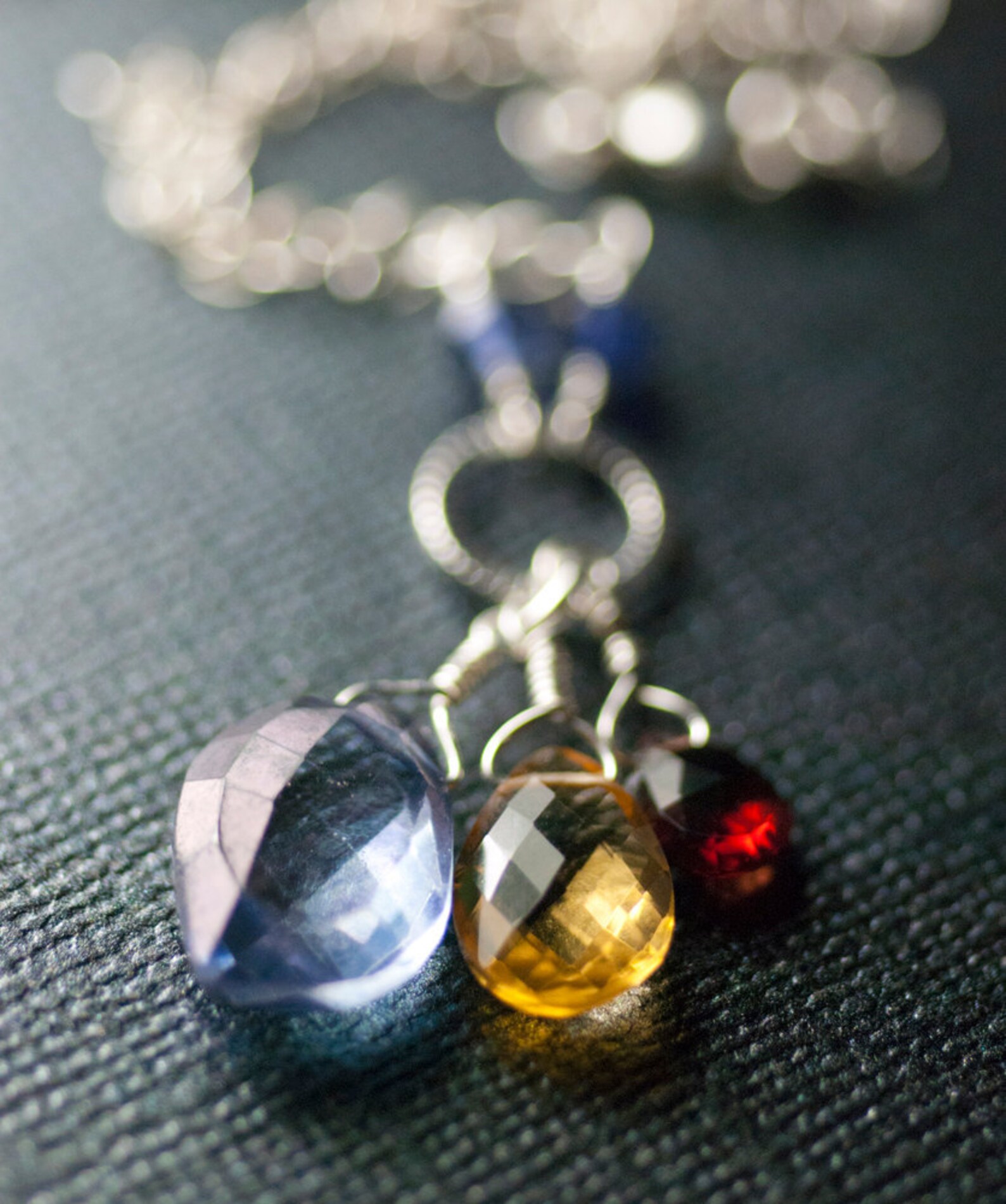 Gemstone Sterling Silver Necklace Denim Blue Leaf Quartz, Red Pyrope ...