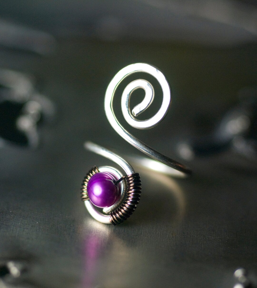 Purple Pearl Toe Ring Argentium Silver Spiral Wirework Freshwater Pearl ...