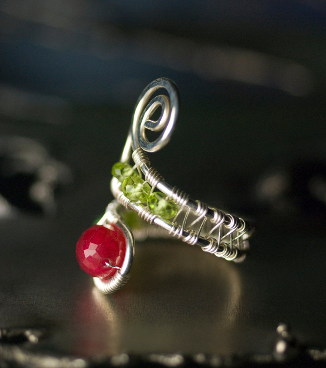 Ruby Ring, Gemstone Silver Wirework Ring Berry Red Ruby Quartz, Chrome ...