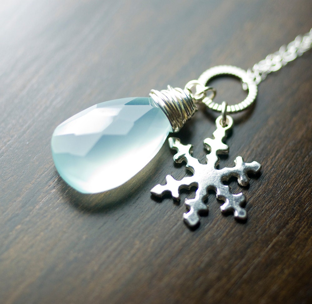 Ice Blue Chalcedony Snowflake Sterling Silver Necklace - Etsy