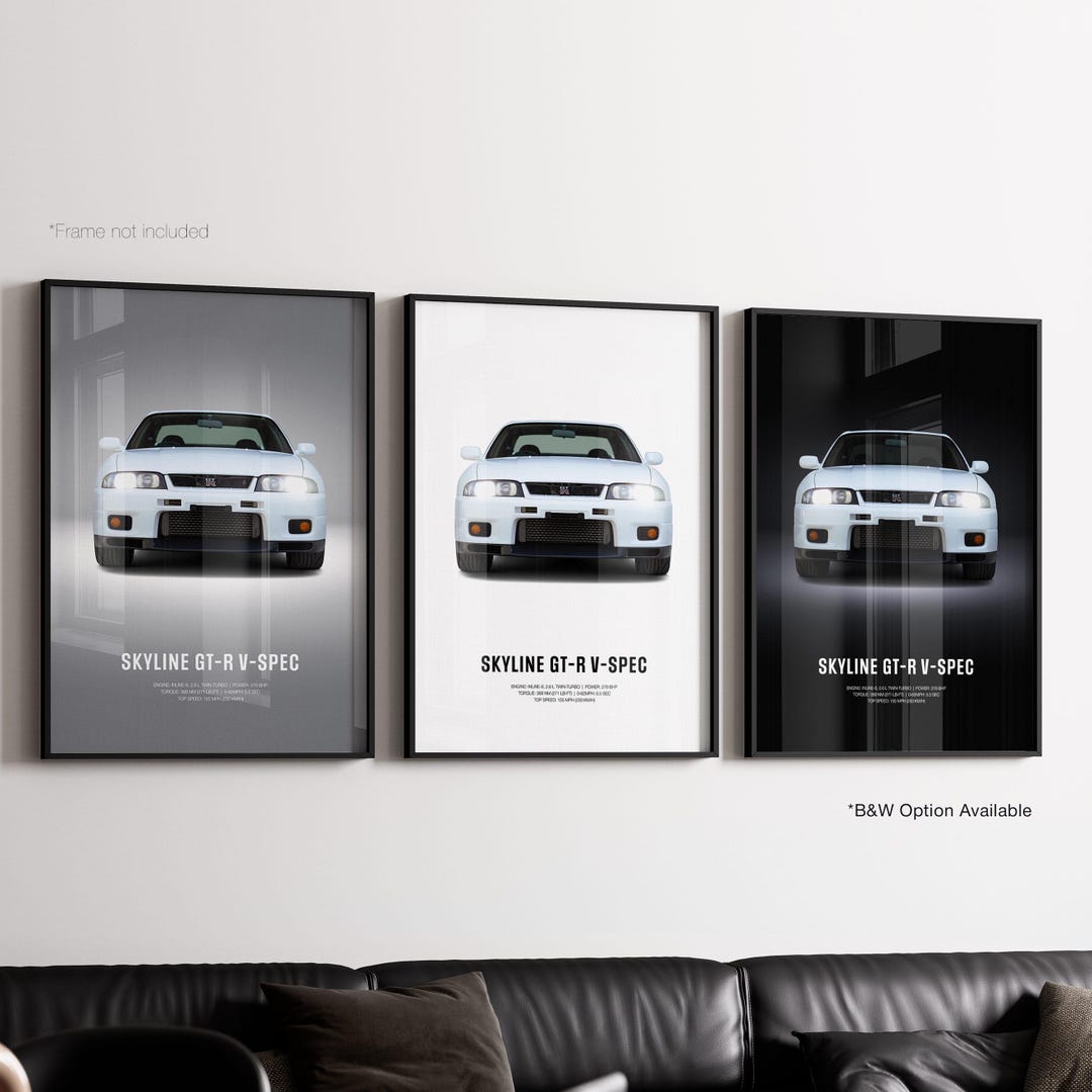 Nissan Skyline GT-R V-spec R33 - Car Poster Print | Automotive Wall Art ...