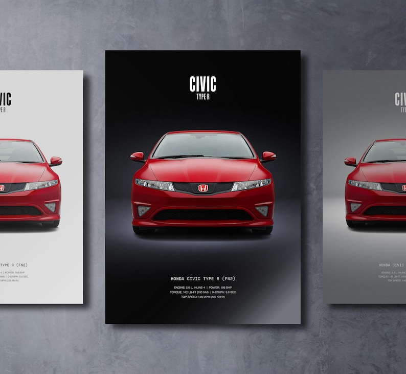 Honda Civic Type R FN2 - Car Poster Print | Automotive Wall Art | Car ...